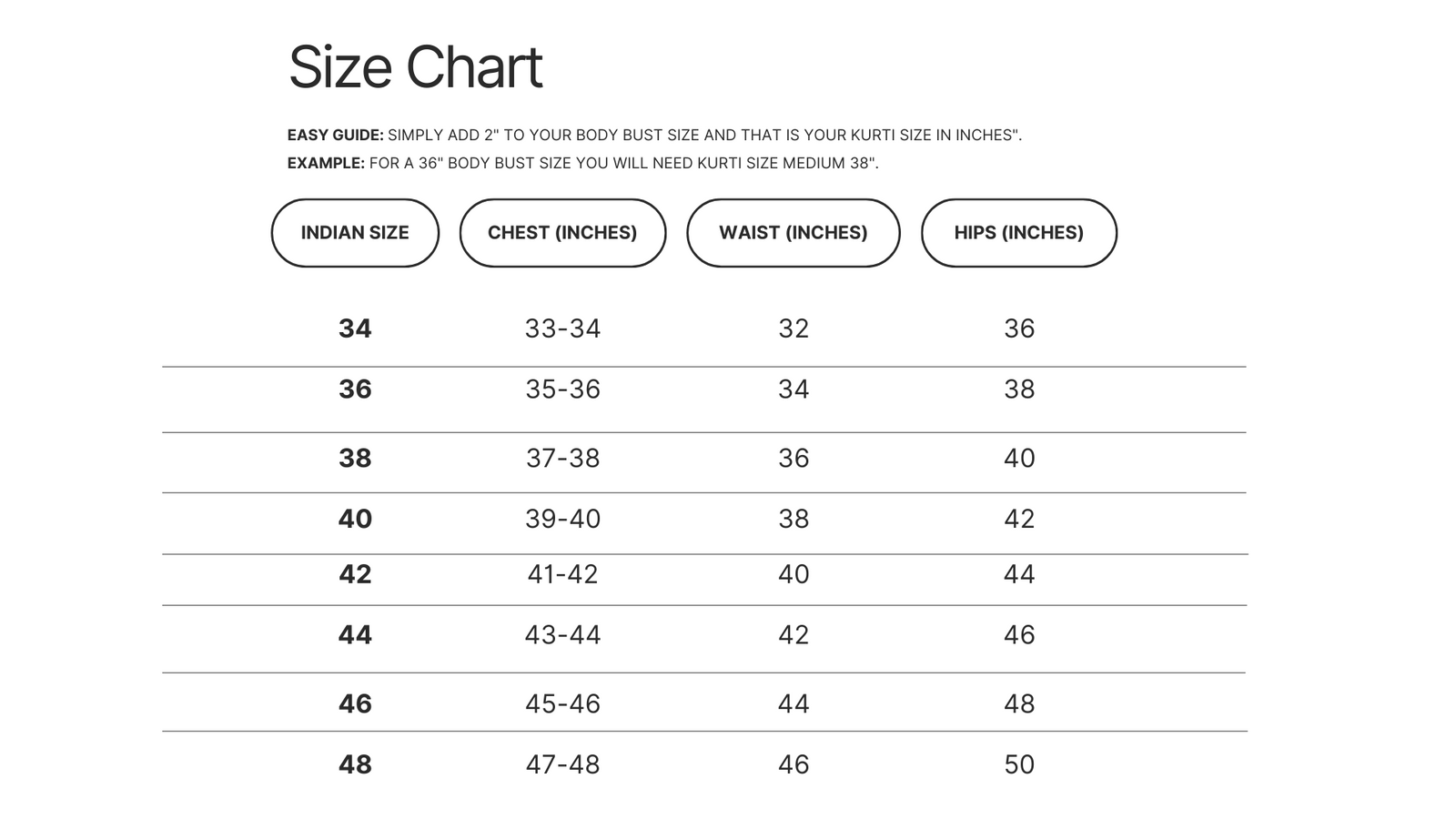 SIZE CHART – ETHNICHIK